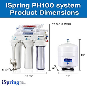 iSpring PH100 pH+ 6-Stage Under Sink Reverse Osmosis RO Drinking Water Filtration System 100 GPD Fast Flow 1:1 Pure to Waste Ratio with Alkaline Remineralization, US Made Filters