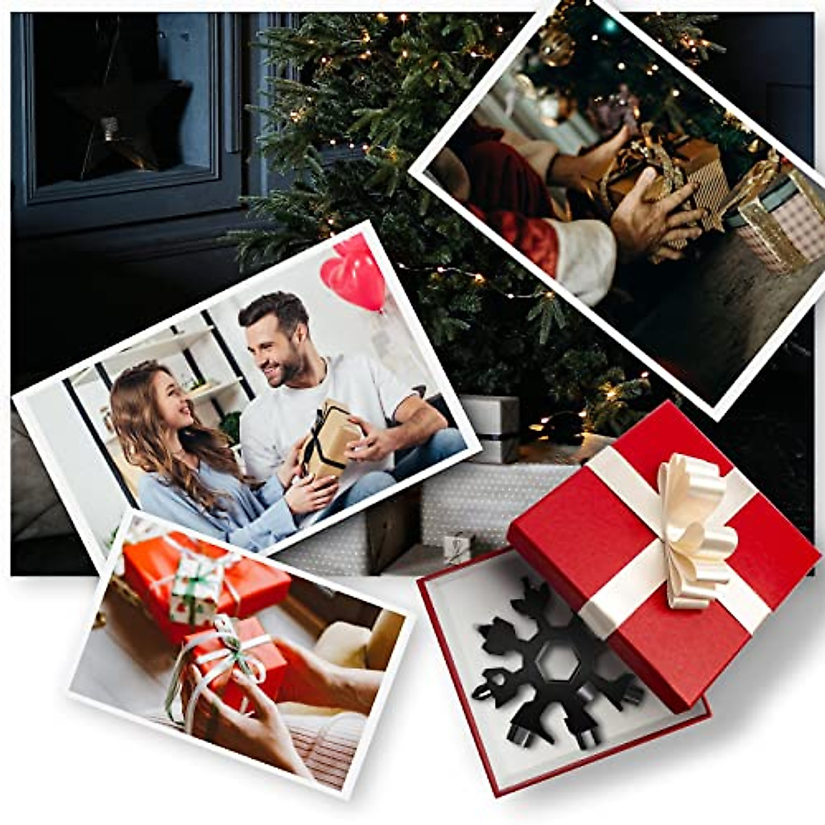 Snowflake Multitool, 1Pcs 18 in 1 Snowflake Multi tool Stainless Steel Snowflake Tool with Keyring(Black)