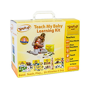 Teach My -Toys Baby Learning Kit: Screen Free Learning Toy , 6 Mos+ Finger Puppets, Board Books, Stacking Blocks To Teach Baby First Words, Numbers, Self and Sounds. Teaching Guides, Storage Case, Multi