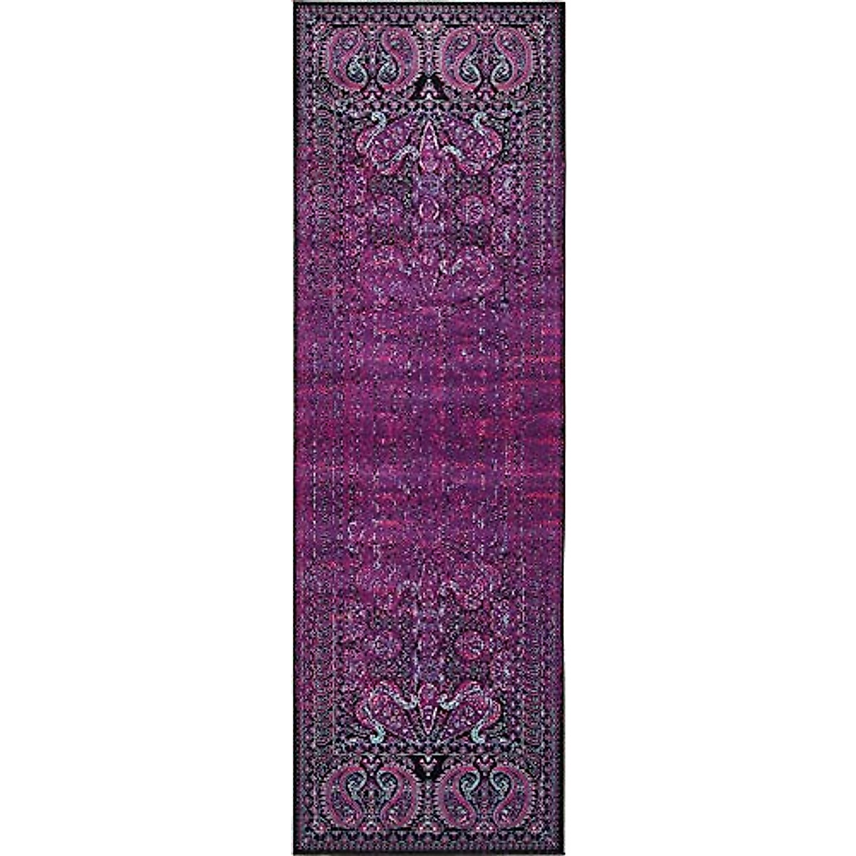 Unique Loom Imperial Collection Paisley, Distressed, Border, Vintage, Modern, Abstract Area Rug, 3 ft x 9 ft 10 in, Lilac/Black