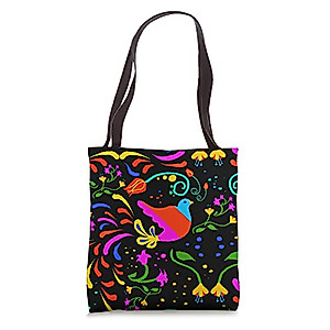 Mexican Bird Flowers Embroidery Vintage Floral Otomi Art Tote Bag