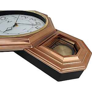 JUSTIME Traditional Schoolhouse Pendulum Luminous Wall Clock Chimes Hourly with Westminster Melody Made in Taiwan, 4AA Batteries Included (PP0262-L Vintage Bronze)