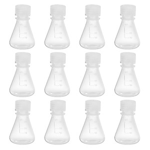 PATIKIL Erlenmeyer Flask, 12 Pcs 25ml Narrow Mouth Graduated Flasks with Screw Cap Plastic Flasks with Printed Graduation for Lab Experiment Chemistry Science Study