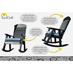 LuxCraft Plastic Poly Outdoor Rocking Chair, Front Porch Rocker, Patio Rocking Chair for Outside (Black)