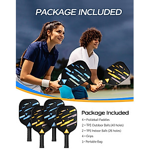 Muitcdo Pickleball Paddles Set of 4, USAPA Approved Pickleball Set with 4 Balls and 1 Carry Bag 4 Replacement Grips, Light Pickleball Rackets for Beginners and Intermediates Racquet for Men Wowen