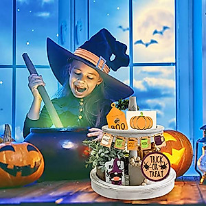 9 Pcs Halloween Tiered Tray Decorations,Halloween Signs for Halloween Home and Office Decor,Halloween Tray Decor with Witch Hat,Ghost,Bat,Tombstone,Pumpkin (4)