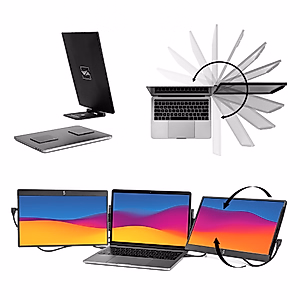 SideTrak Swivel Triple 14" Patented Attachable Portable Monitor - FHD TFT Laptop Triple Screen with Kickstand, for Mac, PC, and Chromebook, Fits All Laptops, Powered by USB or Mini HDMI Port (Triple)