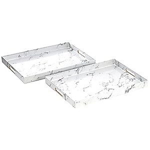 American Atelier Marble Rectangle Tray with Handles-White/Gray, 14" x 19" x 2", (1270527)