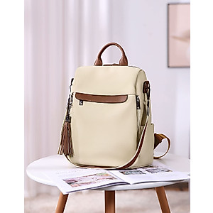 Telena Backpack Purse for Women, PU Leather Anti Theft Travel Backpack Purse Shoulder Bags with Tassel Contrast Creamy White