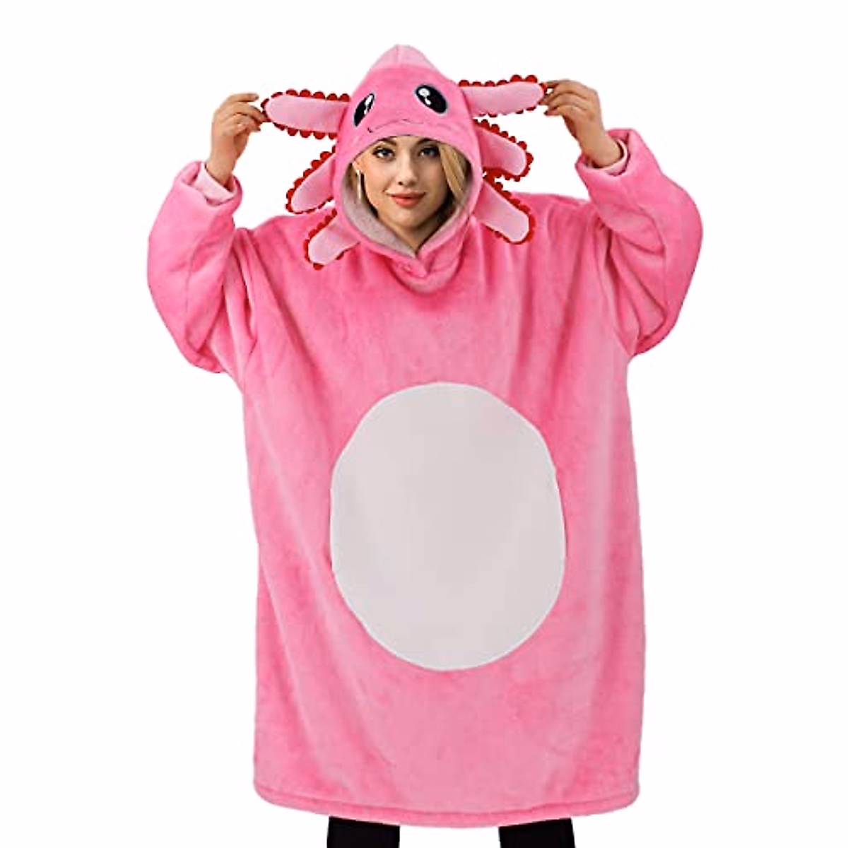 Psjtcygj Axolotl Wearable Blanket Sweatshirt Sherpa Oversized Hoodie TV-Blanket with Sleeves and Pockets for Adults Men Women Teens One Size Fits All