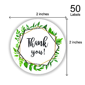 Greenery Wreath Thank You Stickers, 2 inch 50Pcs Self-Adhesive Thank You Labels Great for Wedding, Small Business, Bakeries, Handmade Goods Birthday Party Favors Labels & Mailing Supplies.