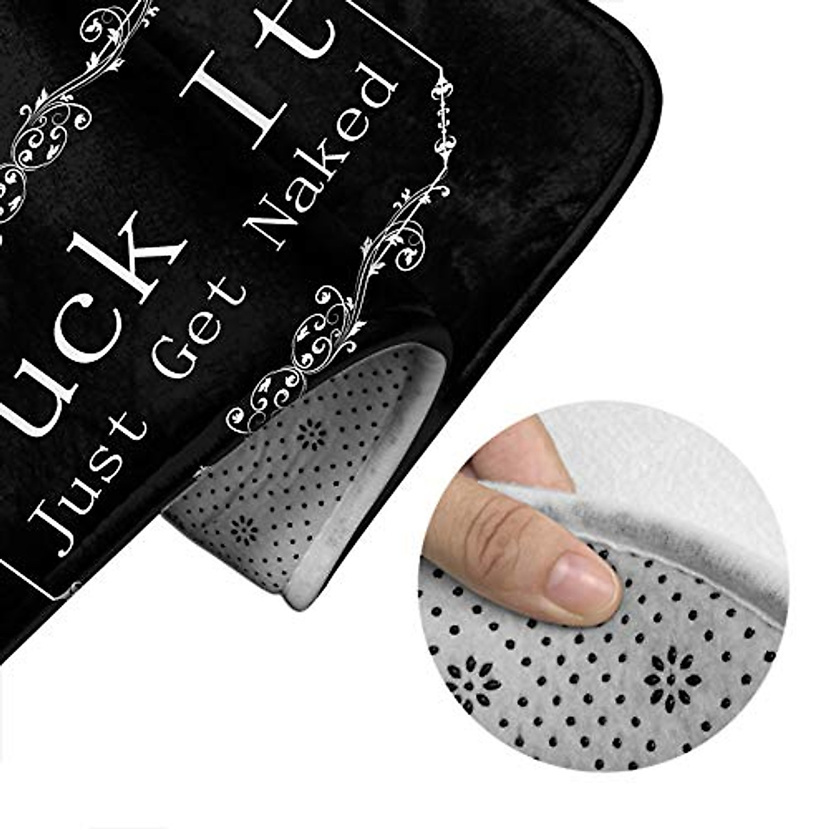 Swono Inspiration Quote Bath Mat 3 Piece Set,Fuck It Just Get Naked Bathroom Antiskid Pad Doormat and Toilet Lid Cover Non-Slip Set