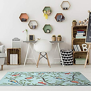 Liora Manne 2270/04 Aqua Ravella Bird on Branches Indoor/Outdoor Rug, 2' X 3', Blue