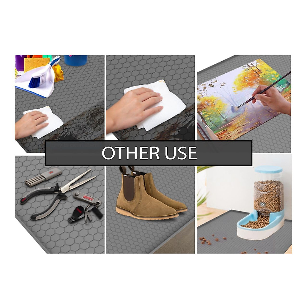 Spill Agent Under Sink Mat, 34’’ x 22’’under sink mats for kitchen Waterproof Silicone Sink Cabinet Protector Mat with Drain Hole,Flexible Sink Drip Tray,Free Cleaning Brush,for Kitchen,Bathroom,Grey,