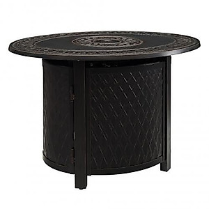 Fire Sense 63696 Davis Woven Aluminum Convertible Gas Fire Pit Table 37,000 BTU Outdoor Multi-Functional with Fire Bowl Lid, Nylon Weather Cover & Clear Fire Glass - Bronze Finish - Oval - 40"