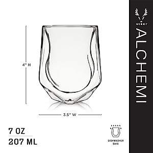 Viski Aerating Whiskey Tumbler, Whiskey Tasting Glass, Double Walled Snifter, Specialty Bourbon Tumbler, Clear Glass, Dishwasher Safe, 7 Oz, Set of 1