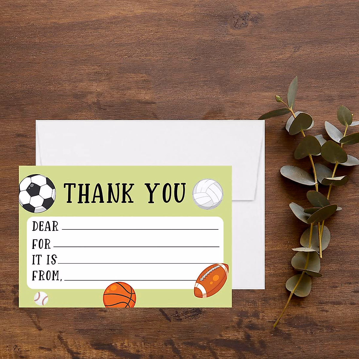 Andaz Press Kids Fill in the Blank Thank You Cards - 20 Cards Including Envelopes Sports Theme Gender Neutral Note Cards For Boys Girls Birthday Party Thank You Notes for Friends, Family Party Guests