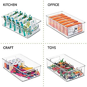 mDesign Small Plastic Kitchen Storage Container Bin with Handles - Organization in Pantry, Refrigerator or Freezer - Food Organizer for Fruit, Yogurt, Squeeze Pouches, Ligne Collection, 8 Pack, Clear