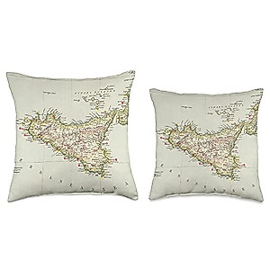 Sicilian Island Chart Sicily Italy Map Throw Pillow, 16x16, Multicolor