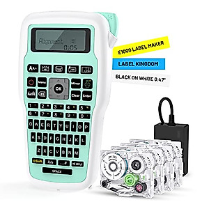 Label KINGDOM Handheld Label Maker Machine with Tape,Portable Label Printer E1000 Labeler for Labeling with AC Adapter,Easy QWERTY Keyboard,for Home,School,Office,Industrial Organization Green