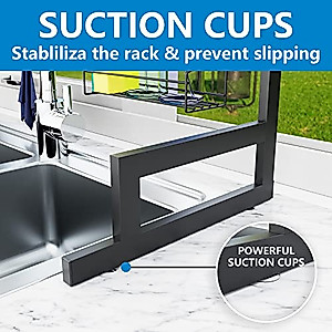 HEITICUP 2 Tier Dish Drying Rack, Adjustable & Space-Saving Over The Sink Dish Drying Rack(from 25.6" to 33.5") Multifunctional Black Stainless Steel Dish Drying Rack