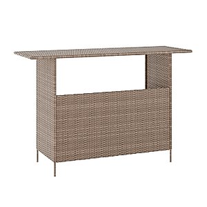 Flash Furniture Marco Indoor/Outdoor Patio Bar Counter Table, All-Weather Wicker Rattan Pattern, 2 Shelves, Brown