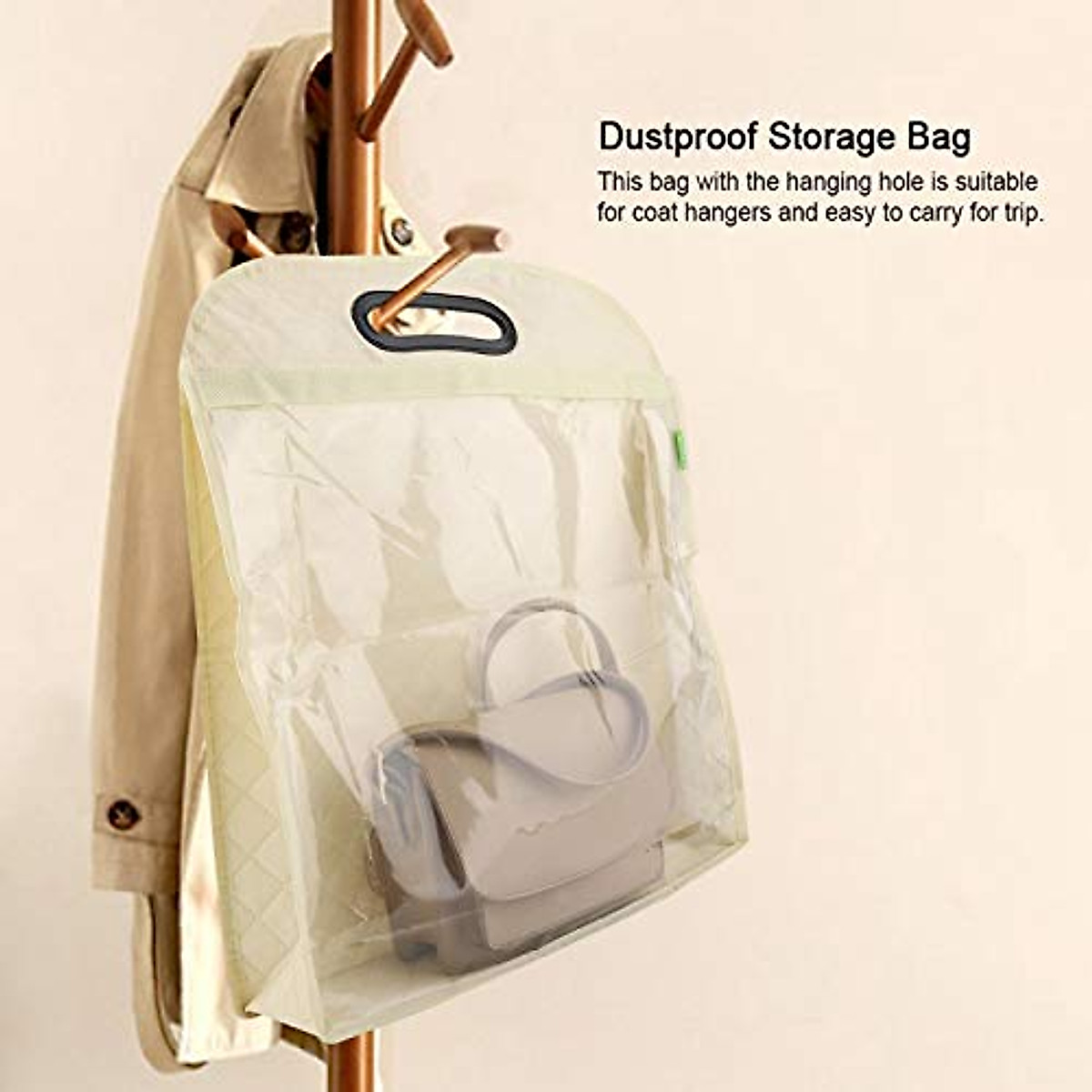 Wardroble Hanger Bag, Non-woven Fabrics Transparent Dustproof Storage Bag, Durable Beige Clear for Home(XL)