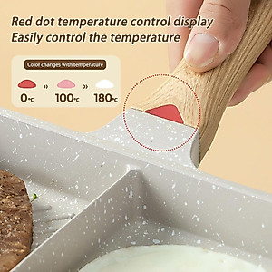 3 in 1 Divided Saute Pan, Divided Pan for Cooking, Divided Cooking Pan for Stove Tops, Nonstick Egg Frying Pan for Pancakes, Bacon and Sausage, Omelet Pan for Indoor Cooking & Outdoor Grilling (Beige)