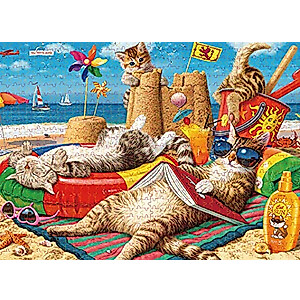 NATGIFT Jigsaw Puzzle Beach Cats Beachcombers 1000 Piece 27.5''(L) x 19.6''(W) Children's Gift Large Puzzle Game Artwork for Adults Teens