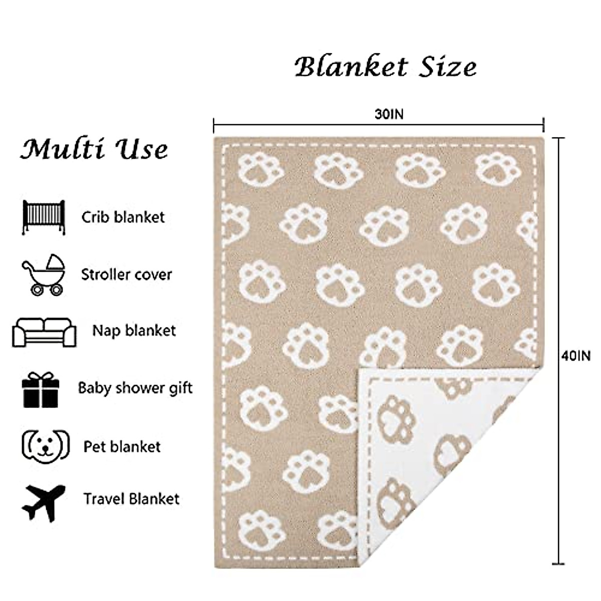Kid Nation Baby Blankets for Girls Baby Boy Toddler Blanket Soft Baby Quilt Plush Crib Blanket Newborn Stroller Blanket Nursery Infant Bear Paw Khaki,40 x 30 in