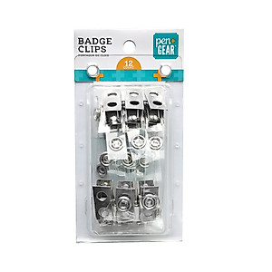 12 Metal Badge ID Clips with Clear PVC Straps for ID Badge Card Holder Adapter