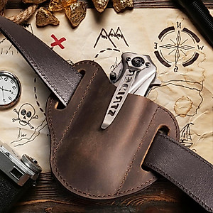 MUZZIOU Handmade Leather Pocket Knife Sheath, Folding Knife Sheath Compact Draw Knife Holster Inner diameter length 4.9" for Folding Knife Tool