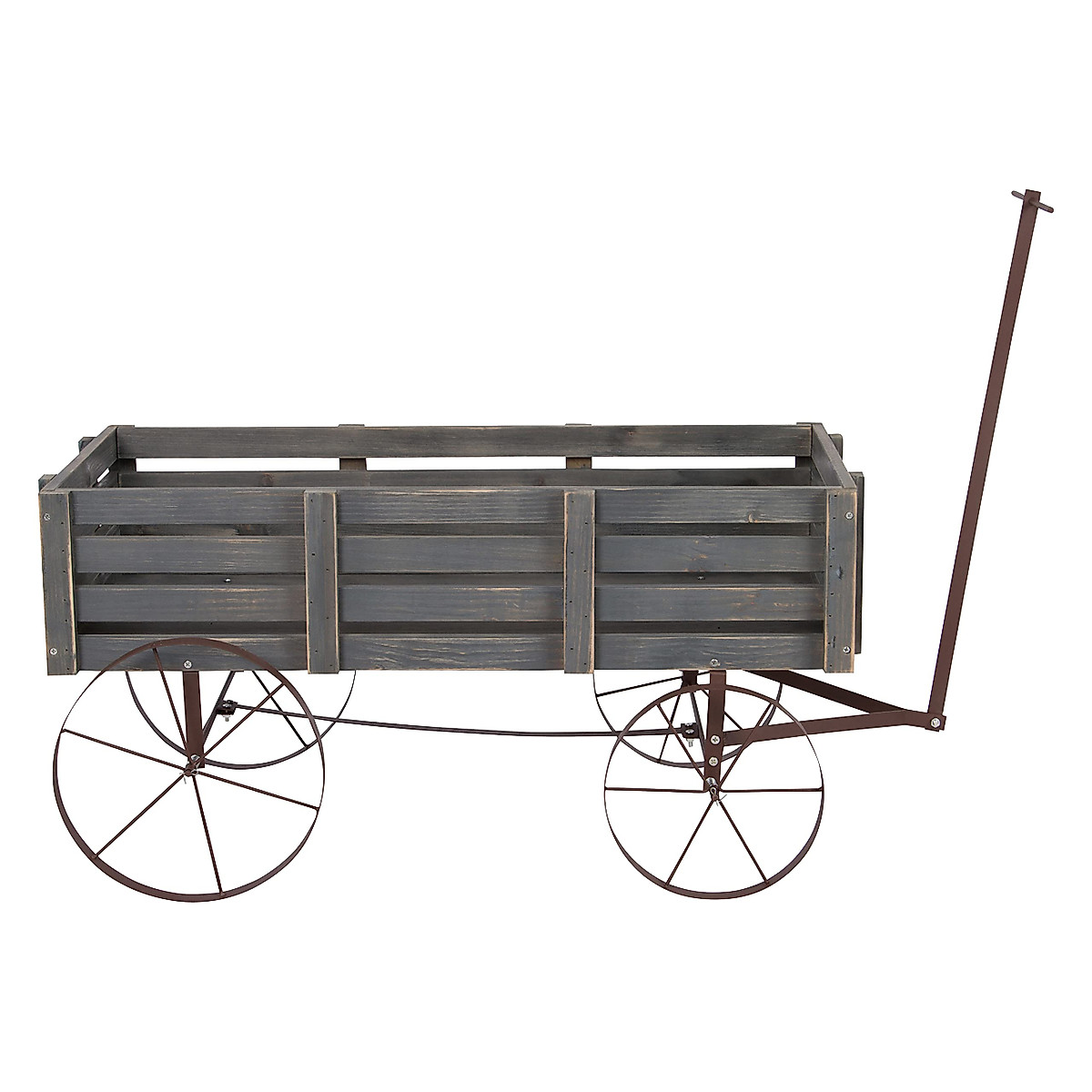 Shine Company Decorative Buckboard Wagon Garden Planter, Wooden Wagon Yard Décor for Outdoor Plants, Gray
