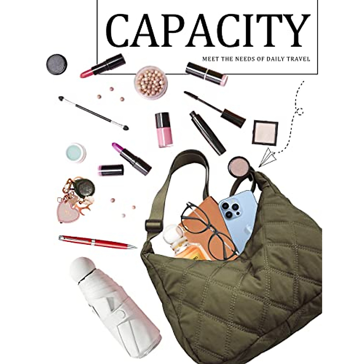 Puffy Tote Bags Women Quilted Puffer Handbag Lightweight Padded Crossbody Shoulder Travel Shopping Tote Girls Hobo Bag Purse Green