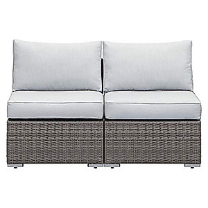 Wisteria Lane 2 Piece Outdoor Patio Armless Sofa, Outdoor Wicker Sectional Furniture with Cushion, Additional Loveseats for Garden Backyard, Grey