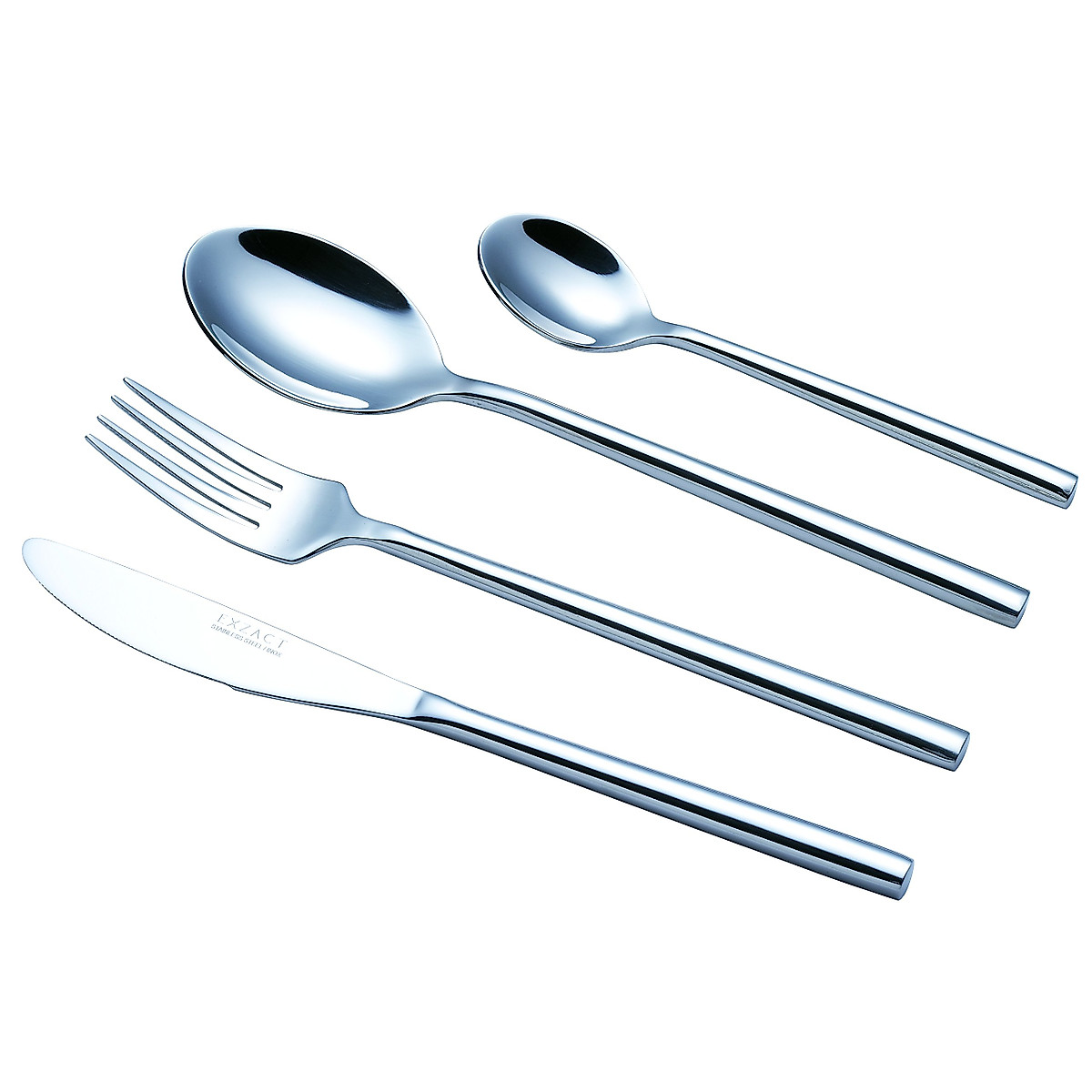 Exzact Silverware 24pcs Flatware Forged Stainless Steel - 6 x Forks, 6 x Table Knives, 6 x Tablespoons, 6 x Teaspoons - Service for 6 (24 pcs Hand Forged)