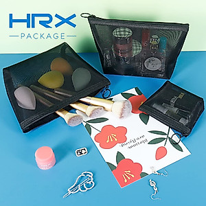 HRX Package Black Mesh Makeup Bag, 4pcs Travel Cosmetic Pouches with Zipper Toiletry Organizer Case for Purse Diaper Bag Tote Bag