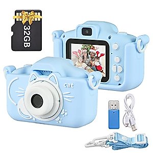 Andoer X8 Mini Kids Digital Camera 1080P 20MP Dual Lens 2.0 Inch IPS Screen Built-in Battery Interesting Games with 32GB Memory Card USB Card Reader Neck Strap Birthday for Boys Girls