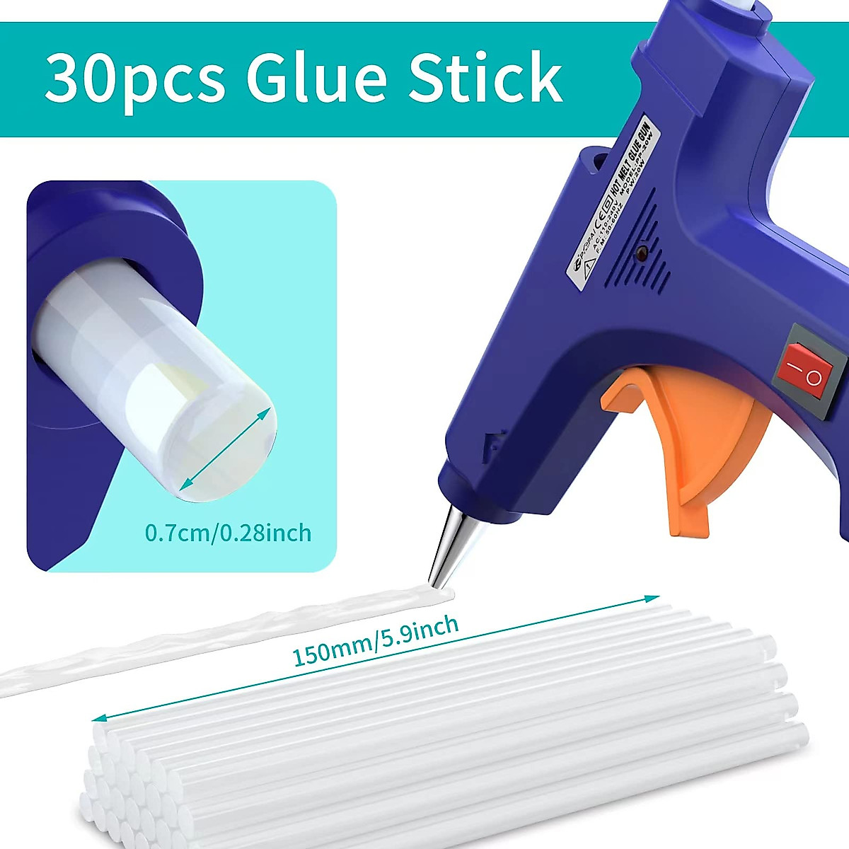 GuiBiLoo Hot Glue Gun, Mini Hot Glue Gun for Class Project, Small Hot Melt Gun With 30 Glue Sticks for School Crafts DIY Arts Quick Home Repairs (Multicolored, 8 Pcs)