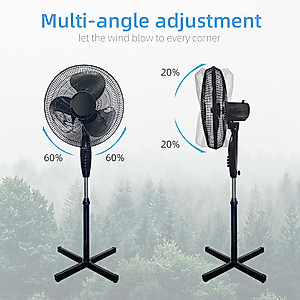 Meiwan 16″ Oscillating Pedestal Fan 3 Adjustable Speed Standing Fan for Indoor, Bedroom, Living Room, Home Office & College Dorm Use