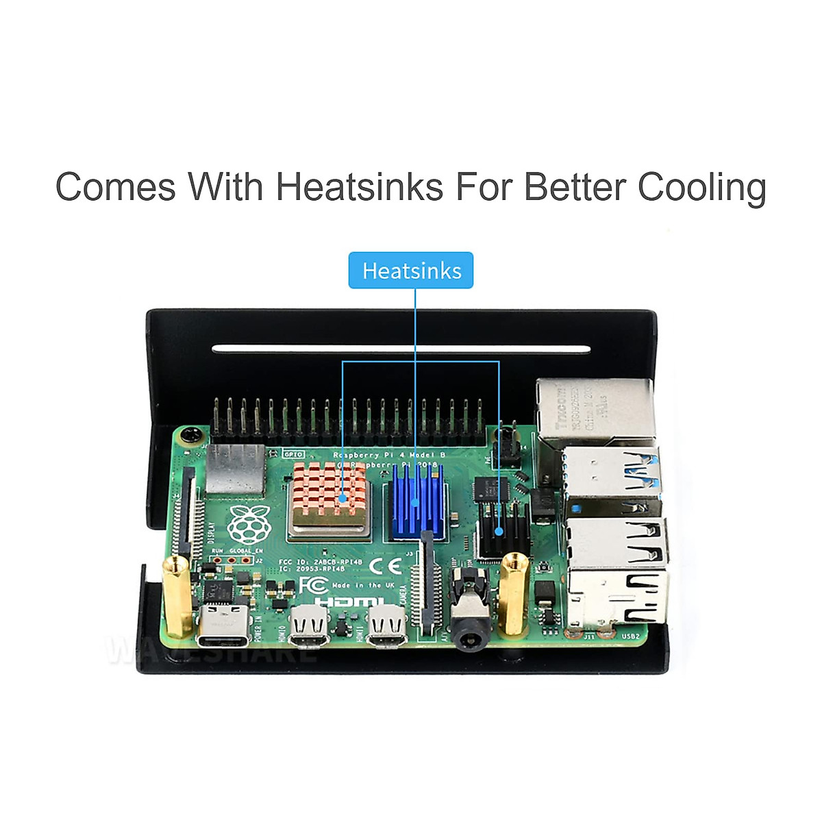 waveshare 3.5inch Display Aluminum Case for Raspberry Pi 4B, Compatible 3.5inch RPI LCD, with Heatsinks for Better Cooling, Precise Opening Design
