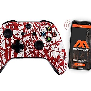 MODDEDZONE Custom MODDED Wireless Controller for Xbox One S/X and PC - With Unique Smart Mods - Best For First Person Shooter Games - Handcrafted by Experts in USA with Unique Design - Blood Splatter