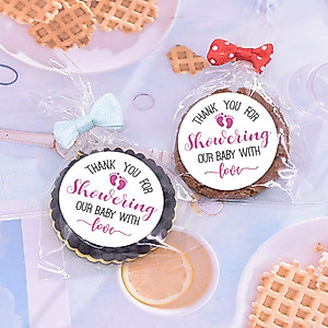 K-Musculo Pink Little Feet Baby Shower Stickers, Thank You for Showering Our Baby with Love Stickers, Baby Shower Favors for Girls, Baby Shower Favor Labels, 2 Inch, Pack of 50.