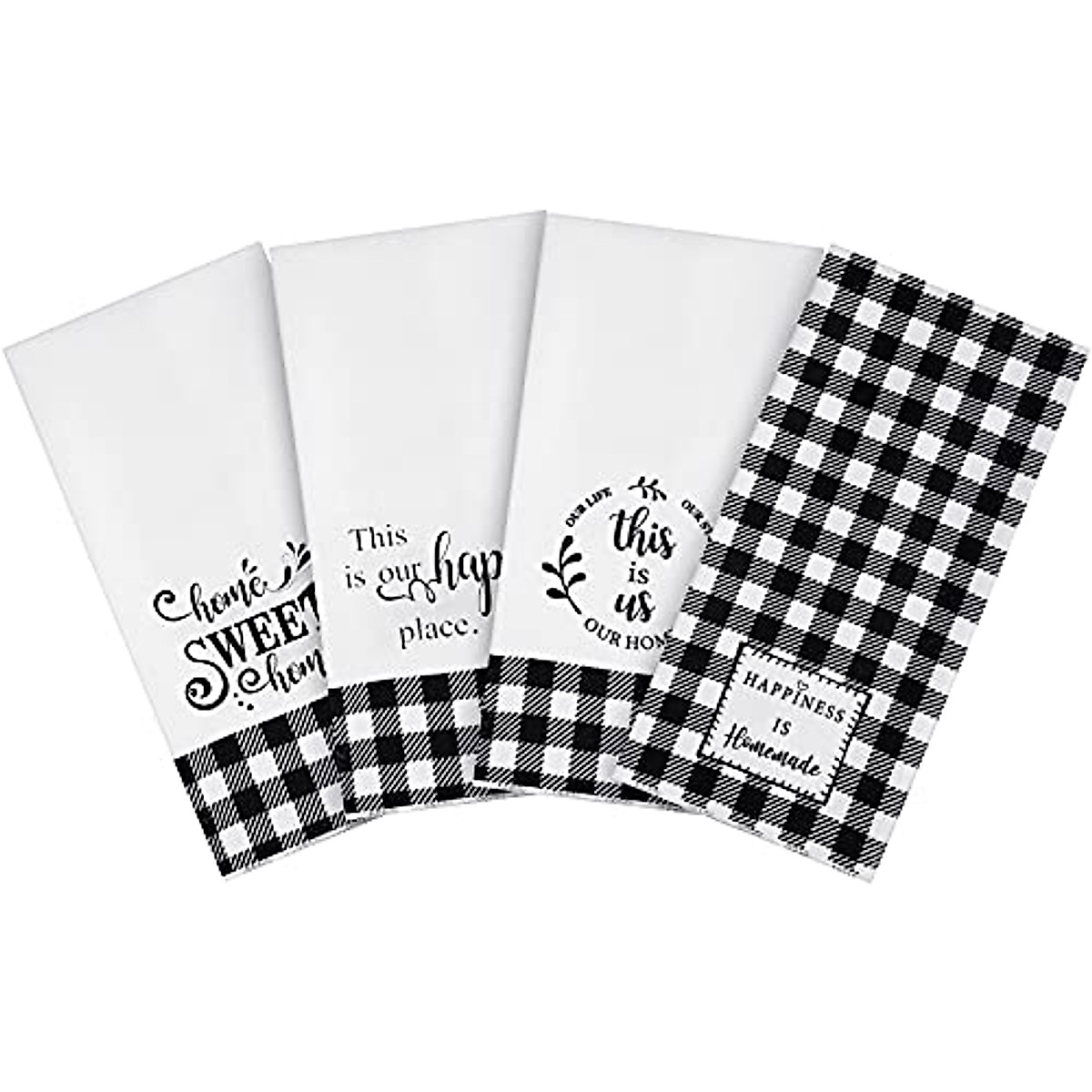 4 Pcs Kitchen Dish Towels Buffalo Check Plaid Farmhouse Hand Towel Ultra Absorbent Soft Quick Drying Dish Clothes Polyester Cleaning Cloth for Kitchen Home Supplies (Black White Plaid, Plaid Style)