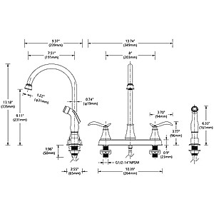 GELE 2 Handle Kitchen Sink Faucet with Side Sprayer, Brushed Nickel, 360 Swivel, 3 or 4 Hole, 8 Inch