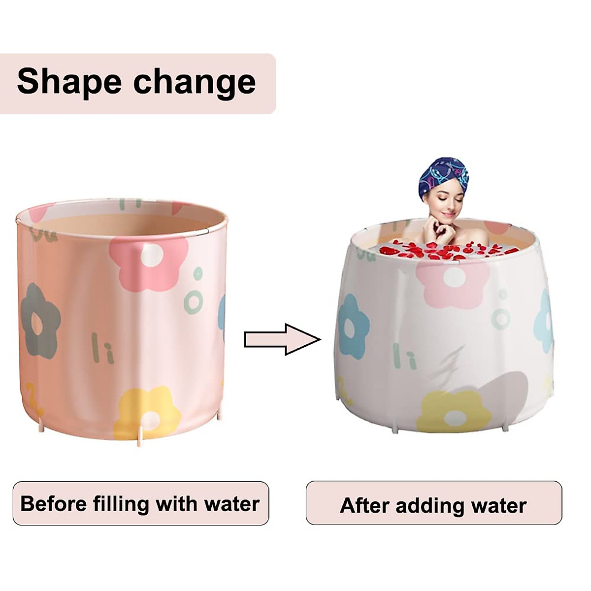 Genrenyen Portable Bathtub for Adults Foldable PVC SPA Soaking Standing Bath Tub for Shower Stall, Non-Inflatable Hot Ice Bath Tub with Thickened Thermal Foam to Keep Temperature