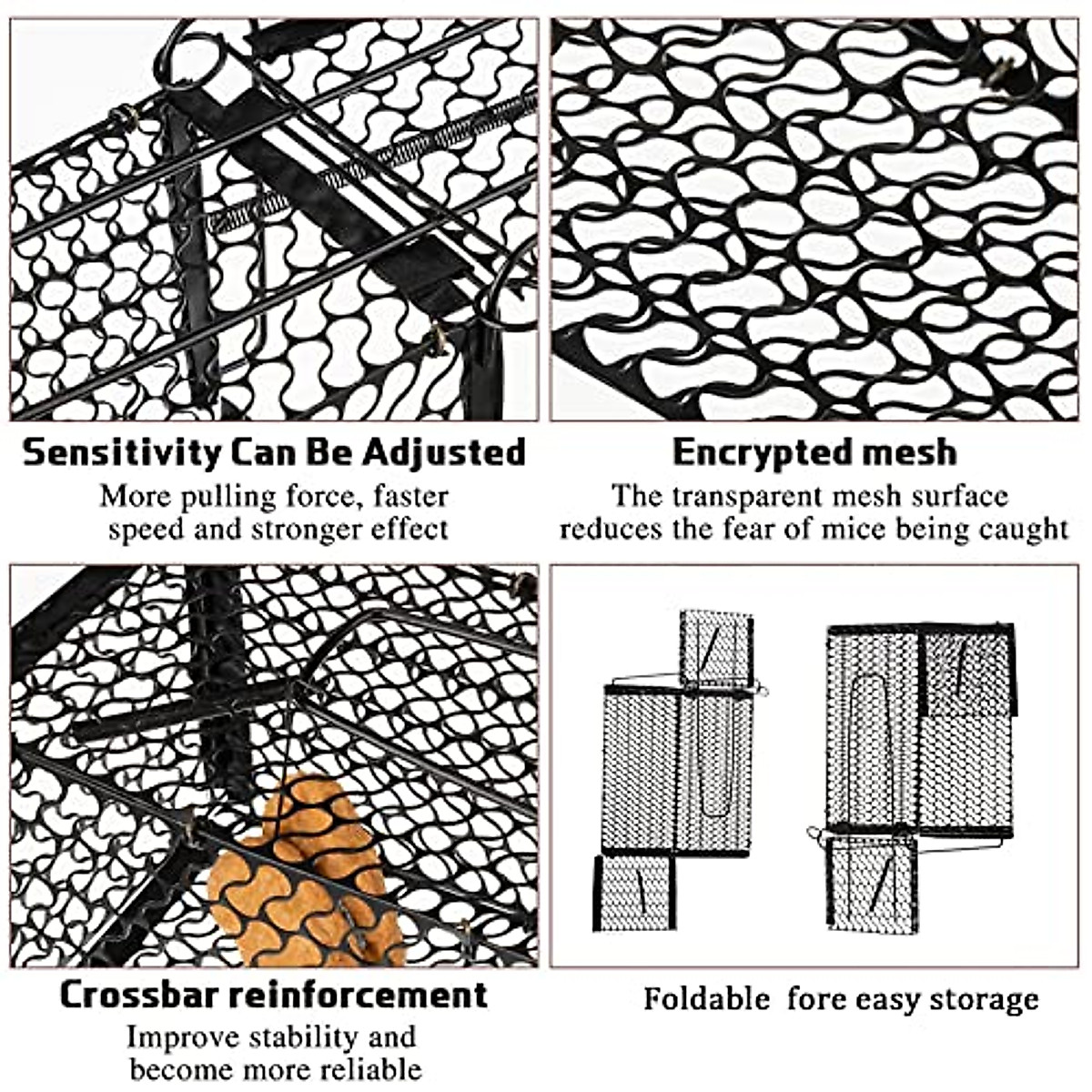 Humane Rat Trap Chipmunk Squirrel Rodent Trap Foldable Mouse Trap Small Live Animal Mouse Voles Hamsters Live Cage Rat Mouse Cage Trap for Mice Easy to Catch and Release, 9.4x4.7x4.7 Inches (4 Pcs)