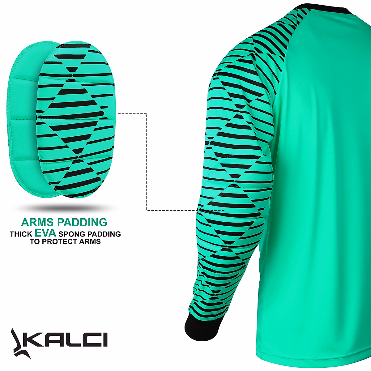 Kalci Soccer Goalie Jersey Padded Football Shirt for Adult/Kids Long Sleeve Football Padded Shirt Mens Goalkeeper Jersey Sea Green-AL