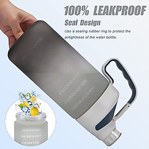 EAILGORL Water Bottles with Motivational Time Marker & Straw Leakproof BPA Free Reusble Flip Top Water Bottle for Sports and Fitness Enthusiasts (A3-White/Gray Gradient)