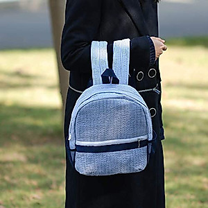 BLANKSMALL Toddler Backpack, Seersucker Small Preppy Backpack, Classic Cute Kids School Small Preschool Kindergarten Children Bag 12" H x 9.5" W for 2-5 Years (Navy)